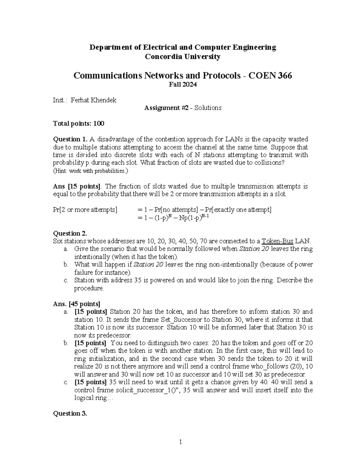 Asg2-F2024-Sol - Assignment 2 Solution - 1 Department of Electrical and ...
