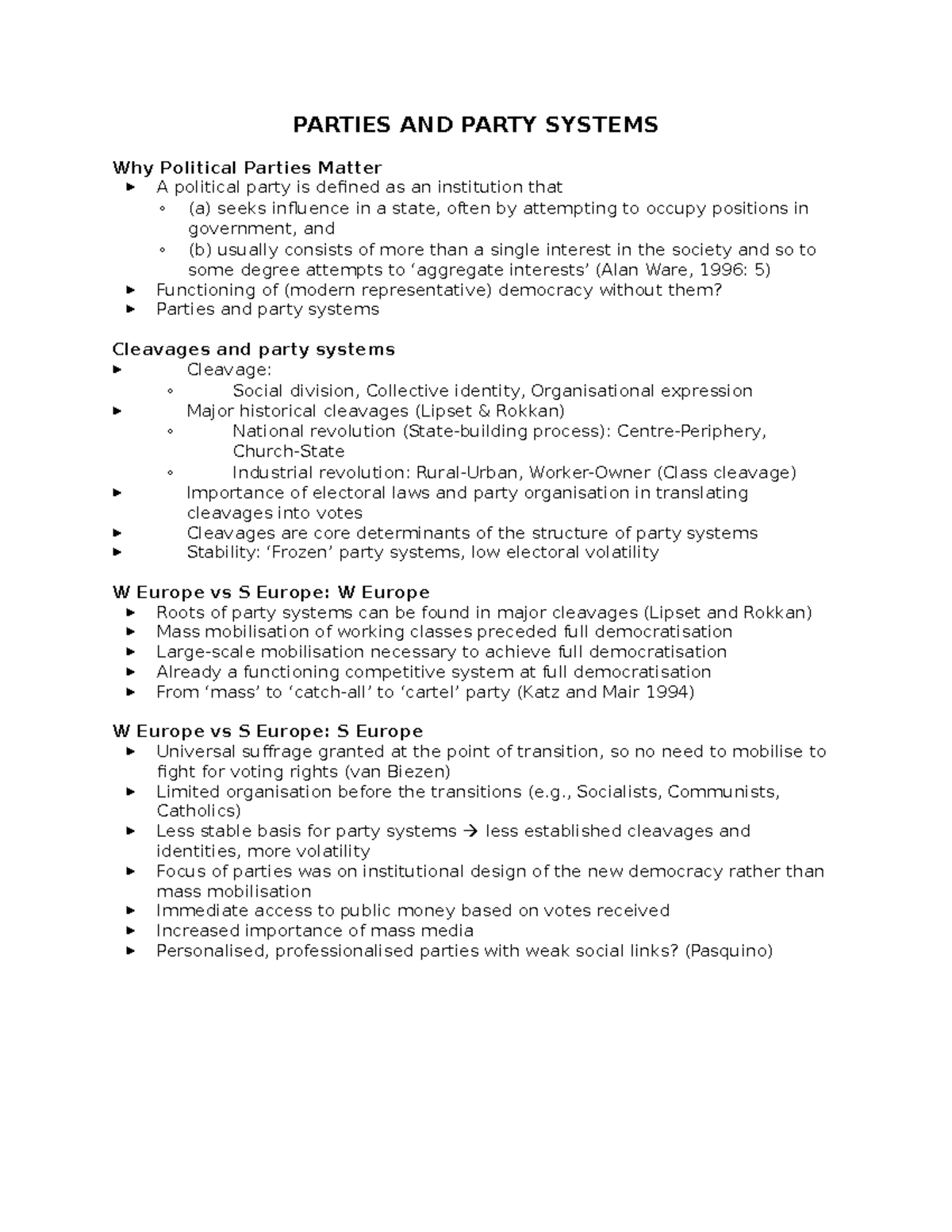 Parties and Party Systems - POLITIC5077 - Studocu