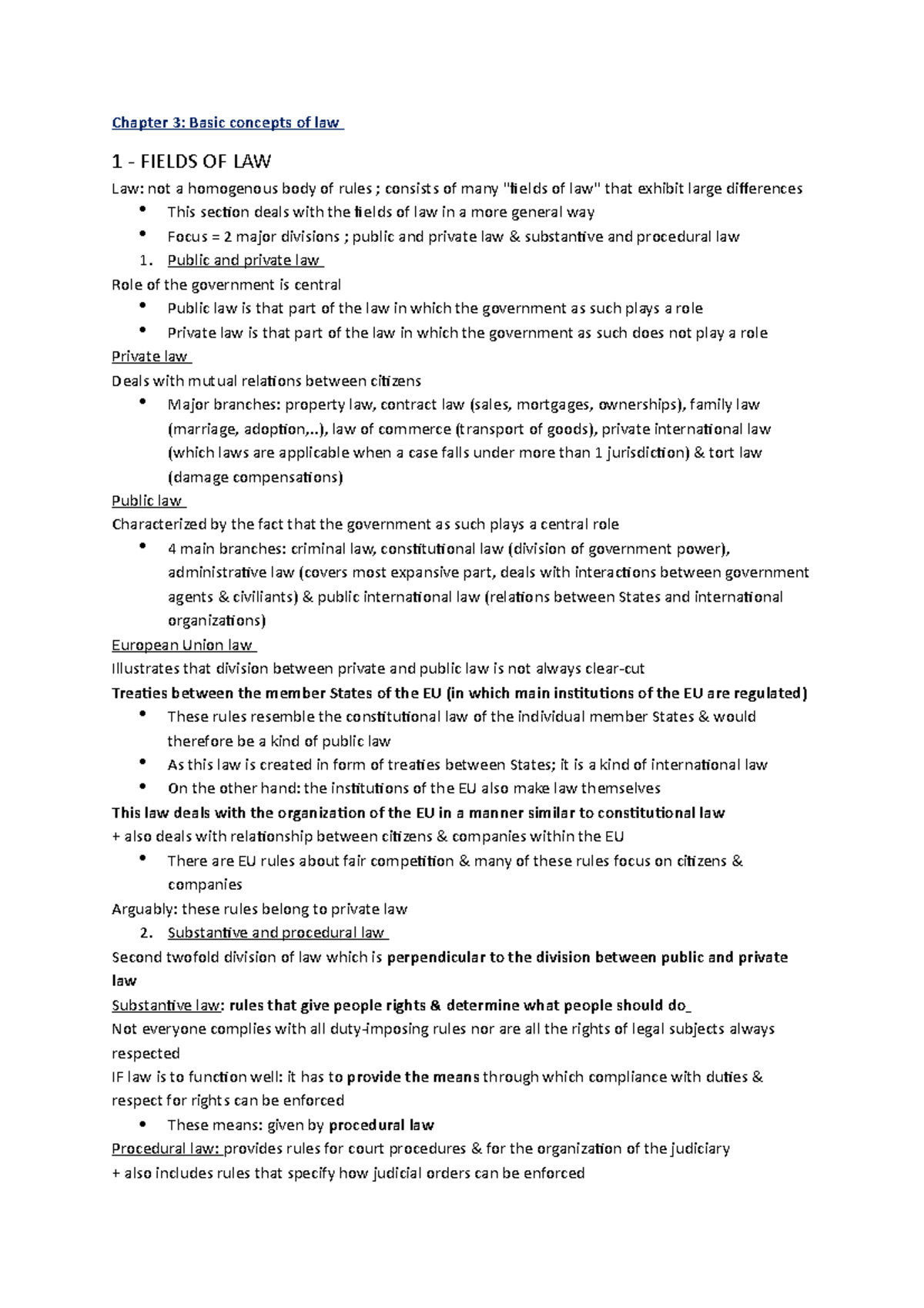 Chapter 3 - Overview - Chapter 3: Basic concepts of law 1 - FIELDS OF ...