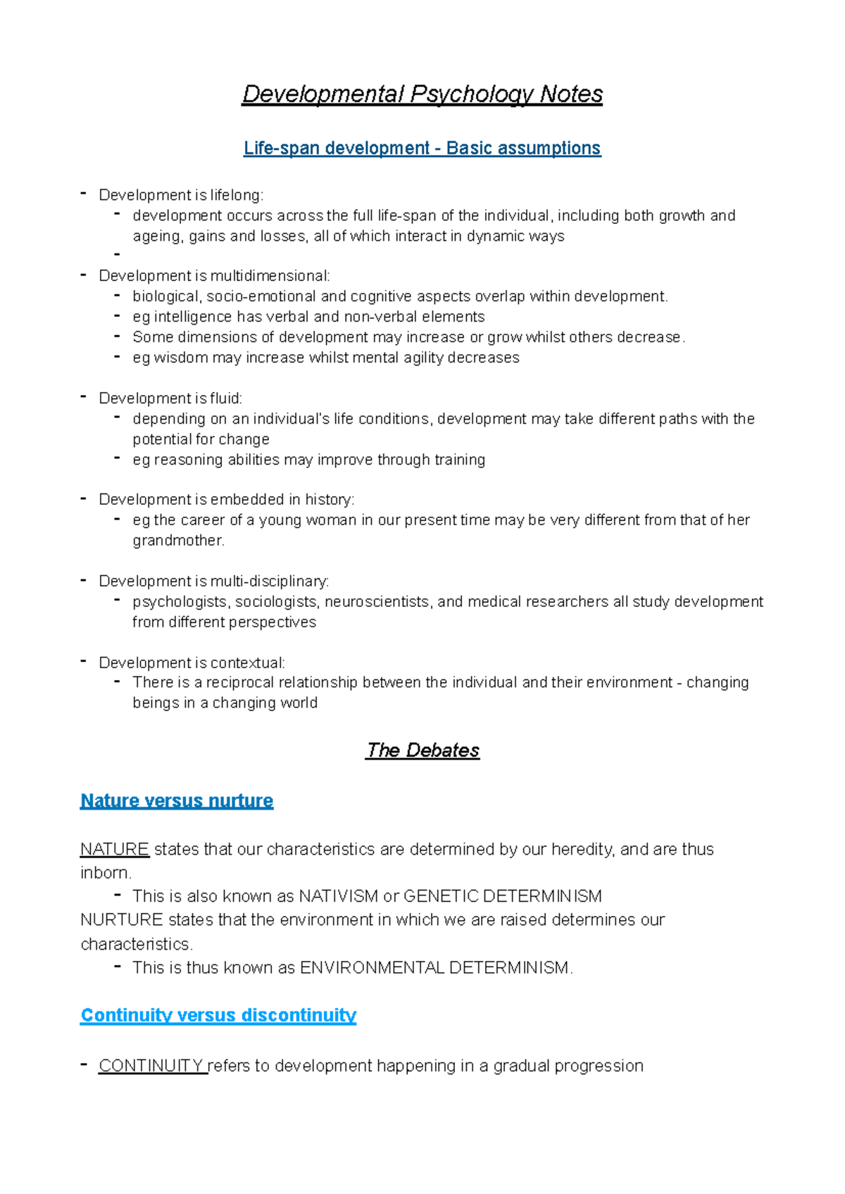 Developmental Psychology - Test Notes - Developmental Psychology Notes ...