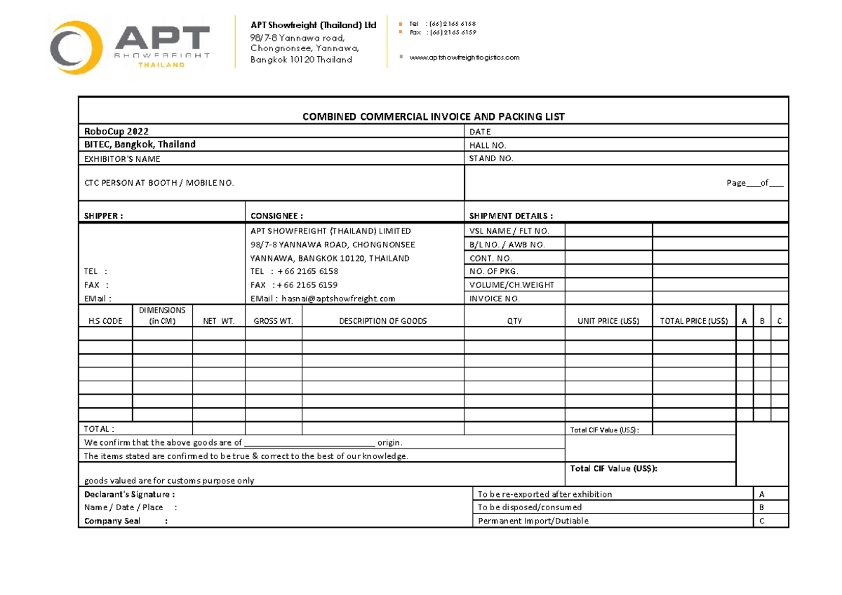 Robo Cup 2022 CIPL form - It's good. - Tel : (66) 2165 6158 Fax : (66 ...