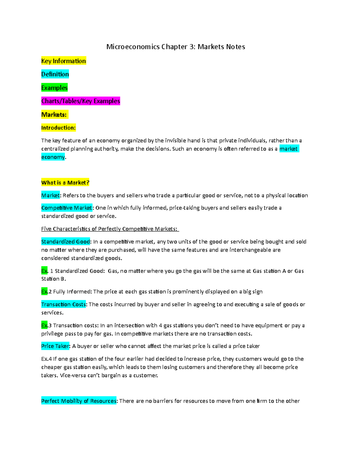 Microeconomics Chapter 3 Markets Notes - Such an economy is often ...