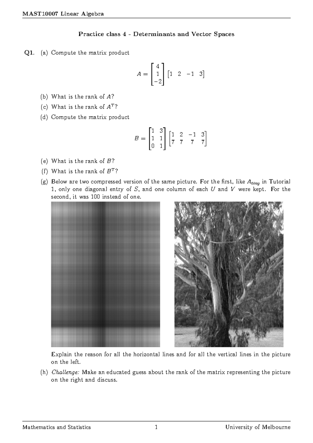 Tute4Questions 2023S1 - MAST10007 Linear Algebra Practice class 4 ...