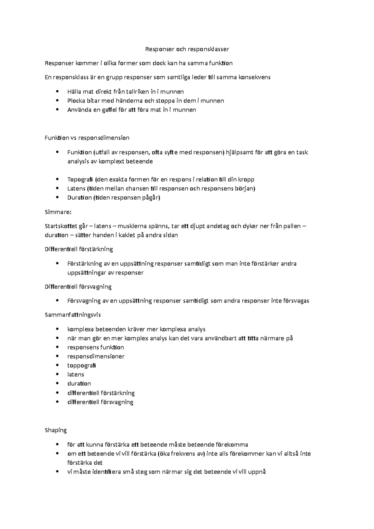 Responser och responsklasser anteckningar - Responser och ...