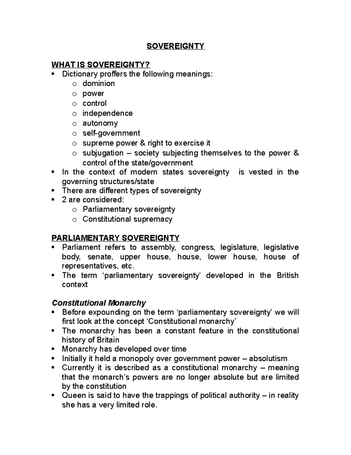 1- Sovereignty - Lecture notes 6 - SOVEREIGNTY WHAT IS SOVEREIGNTY ...
