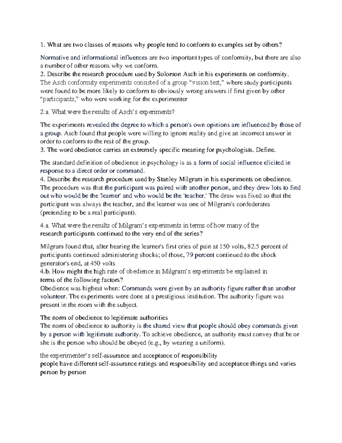 Conformity and Obedience - What are two classes of reasons why people ...