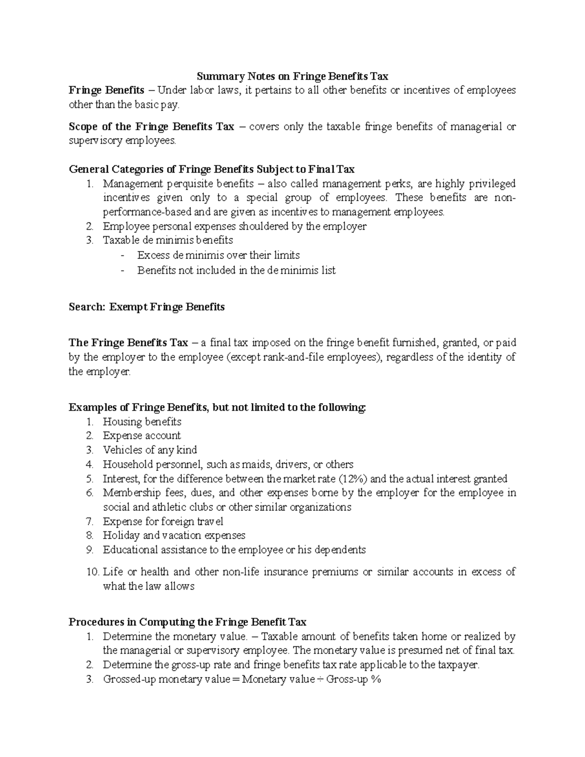 Summary Notes On Fringe Benefits Tax Scope Of The Fringe Benefits Tax summary-notes-on-fringe-benefits-tax-scope-of-the-fringe-benefits-tax