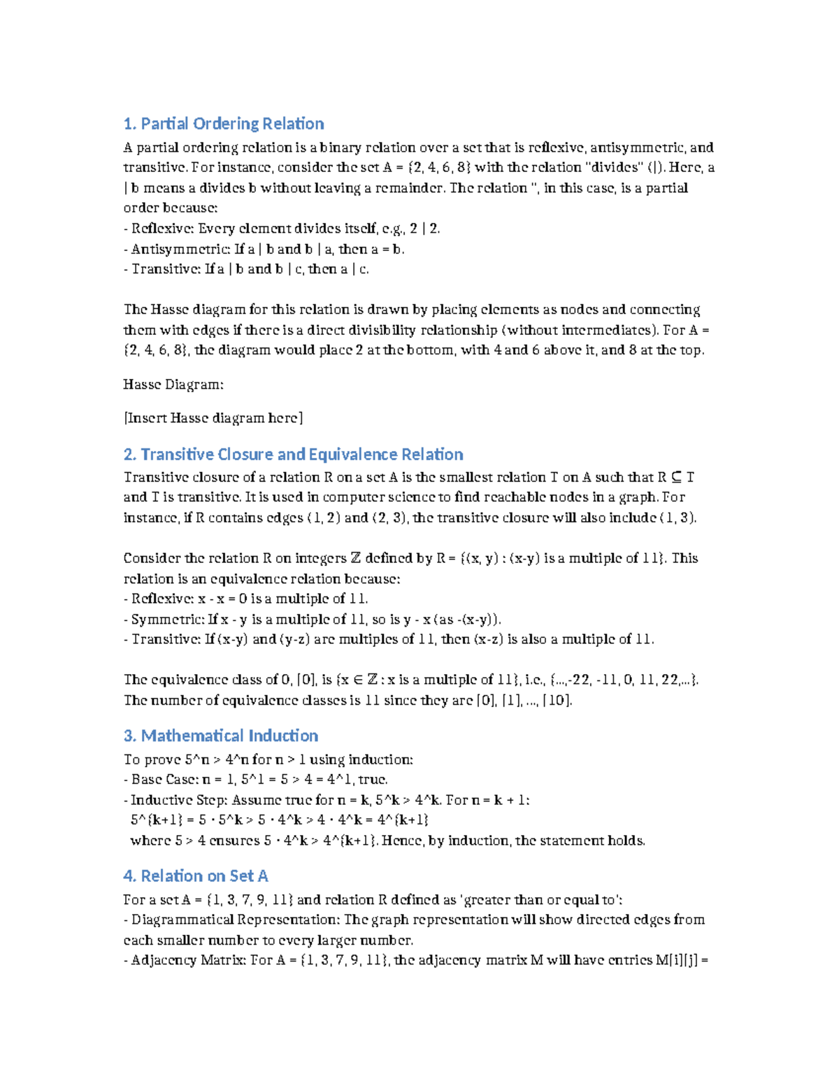 MATH 1302 Assignment UNIT 6 - 1. Partial Ordering Relation A partial ordering relation is a ...