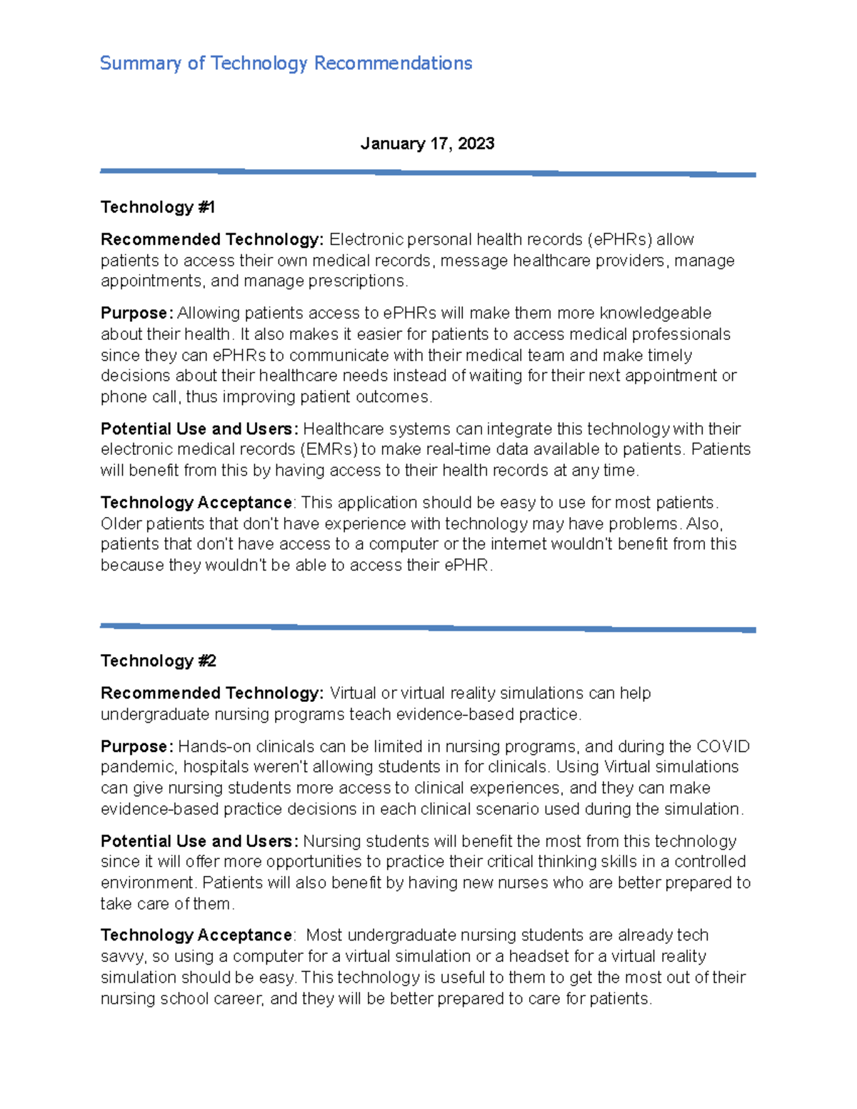 D029 Technology Summary - Summary of Technology Recommendations January ...