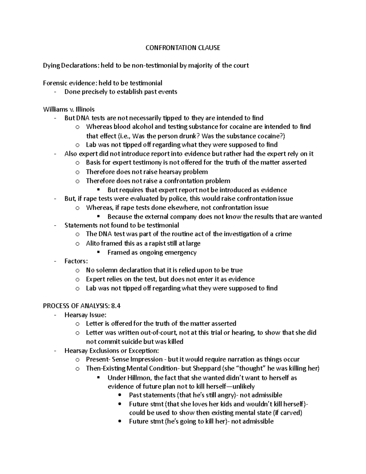 Evidence (11:12) - CONFRONTATION CLAUSE Dying Declaraions: held to be ...