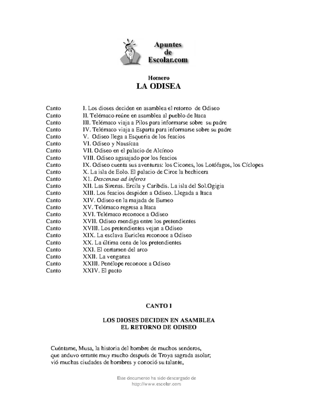 La Odisea - Este documento ha sido descargado de Homero LA ODISEA Canto I. Los dioses deciden en ...