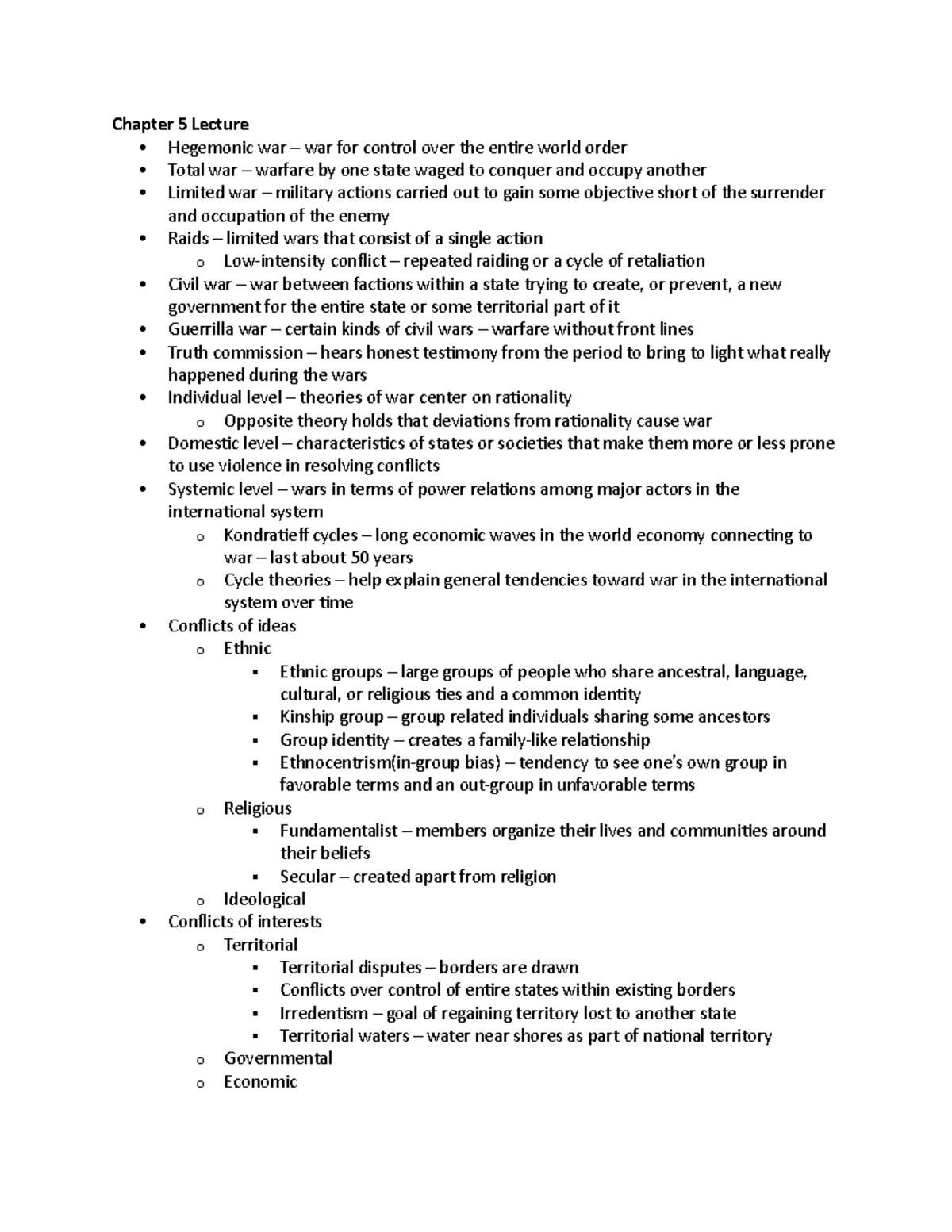 Chapter 5 Lecture - Chapter 5 Lecture Hegemonic war – war for control ...