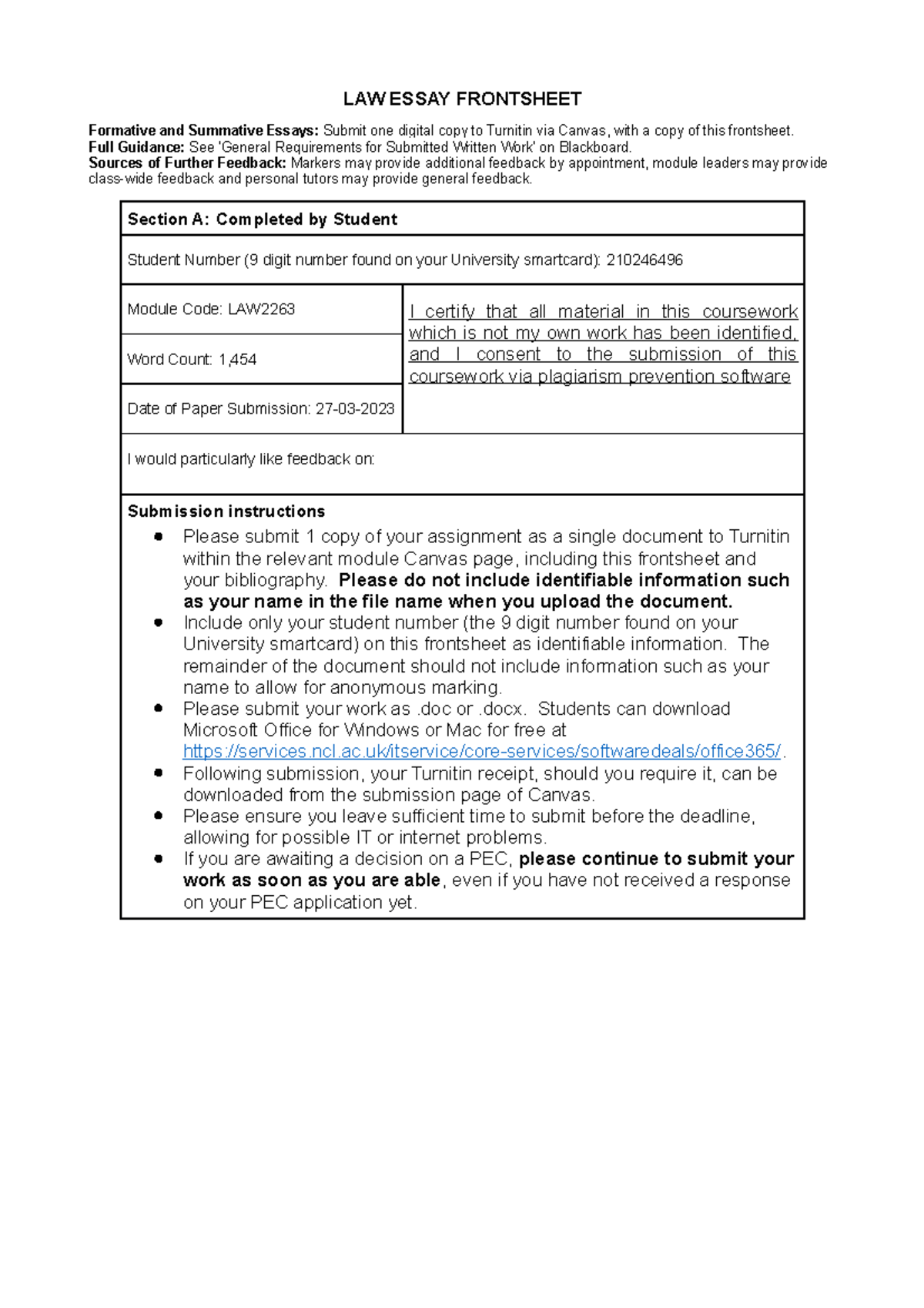 Equity - summative essay wrd - LAW ESSAY FRONTSHEET Formative and ...