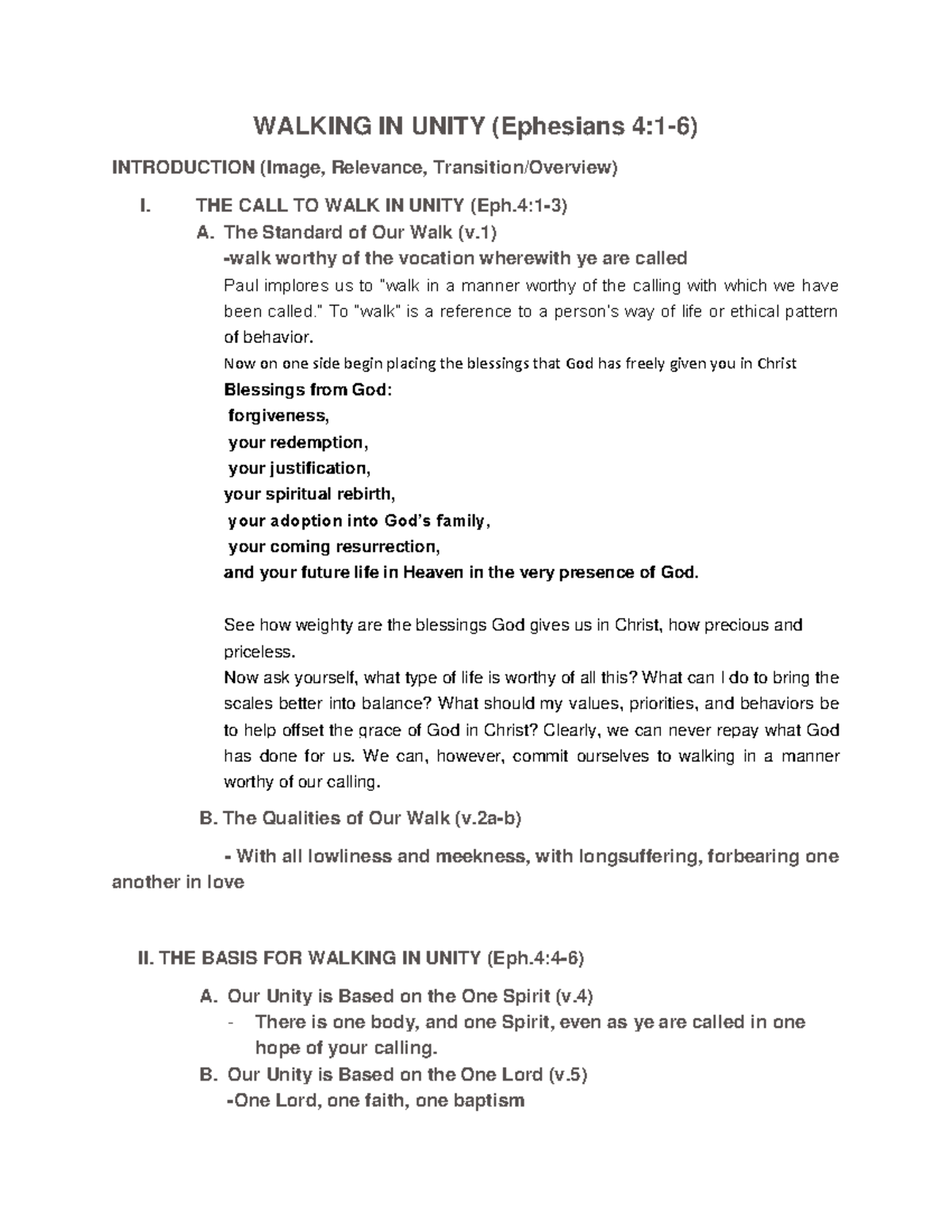 Walking IN Unity - WALKING IN UNITY (Ephesians 4:1-6) INTRODUCTION ...