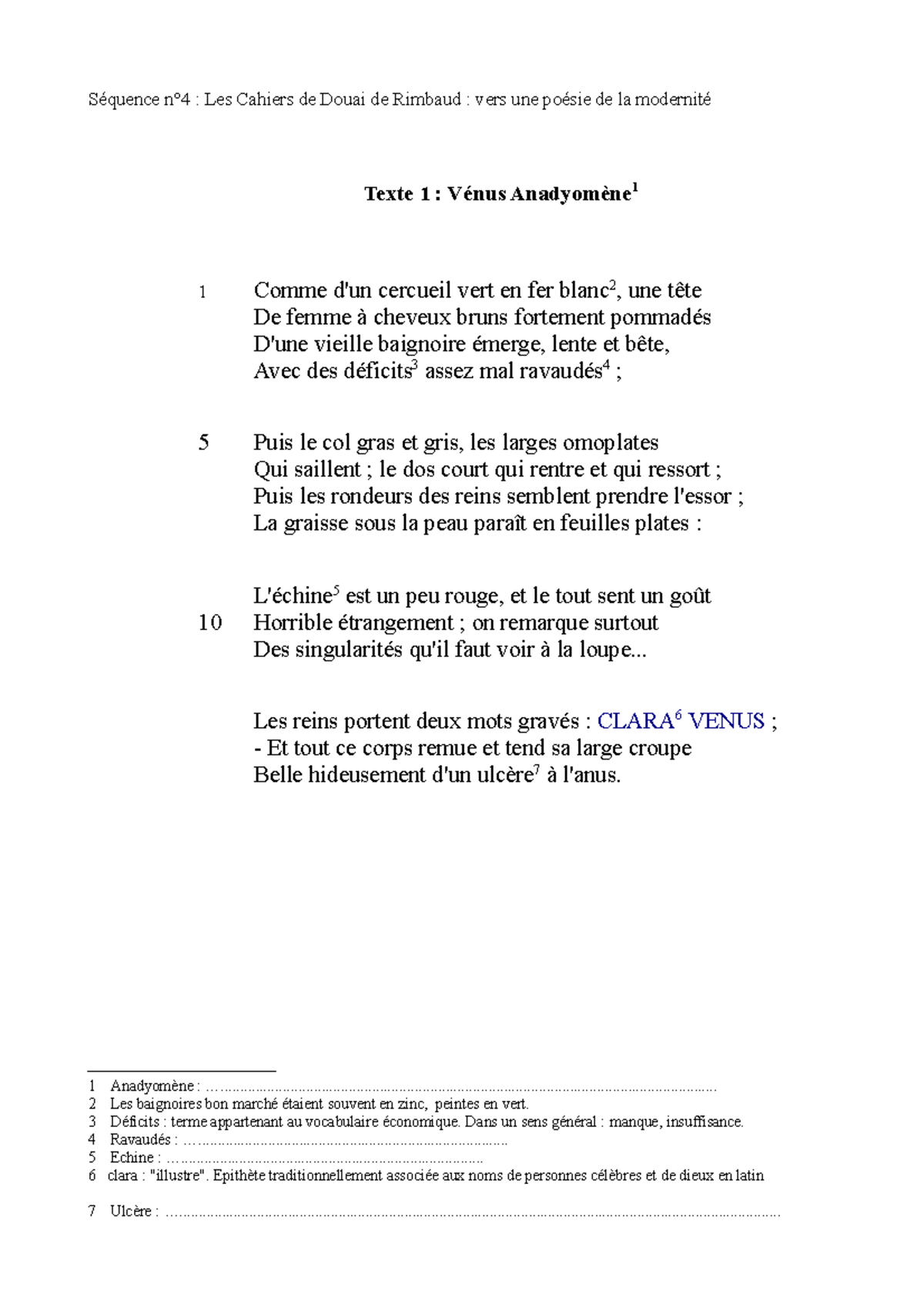 Texte 13-venus-anadyomene - Séquence n°4 : Les Cahiers de Douai de ...