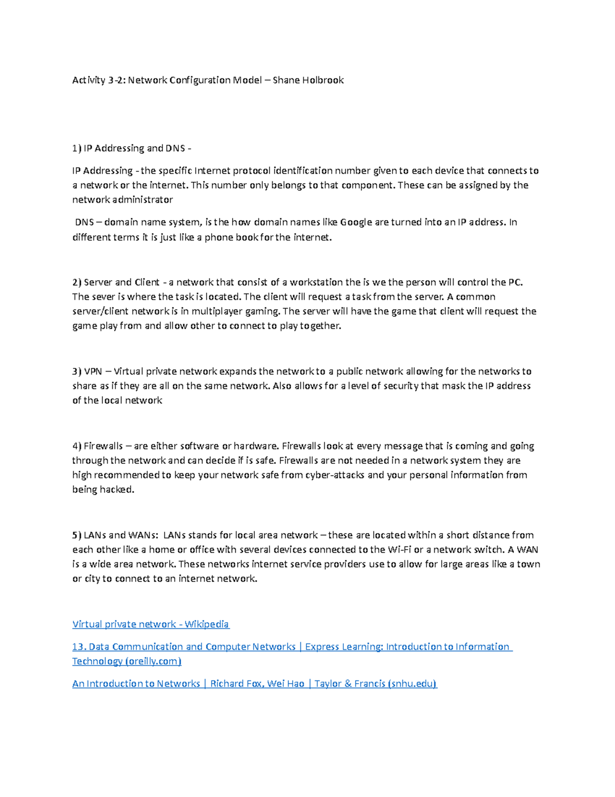 Activity 3-2 network configuration model - This number only belongs to that component. These can ...