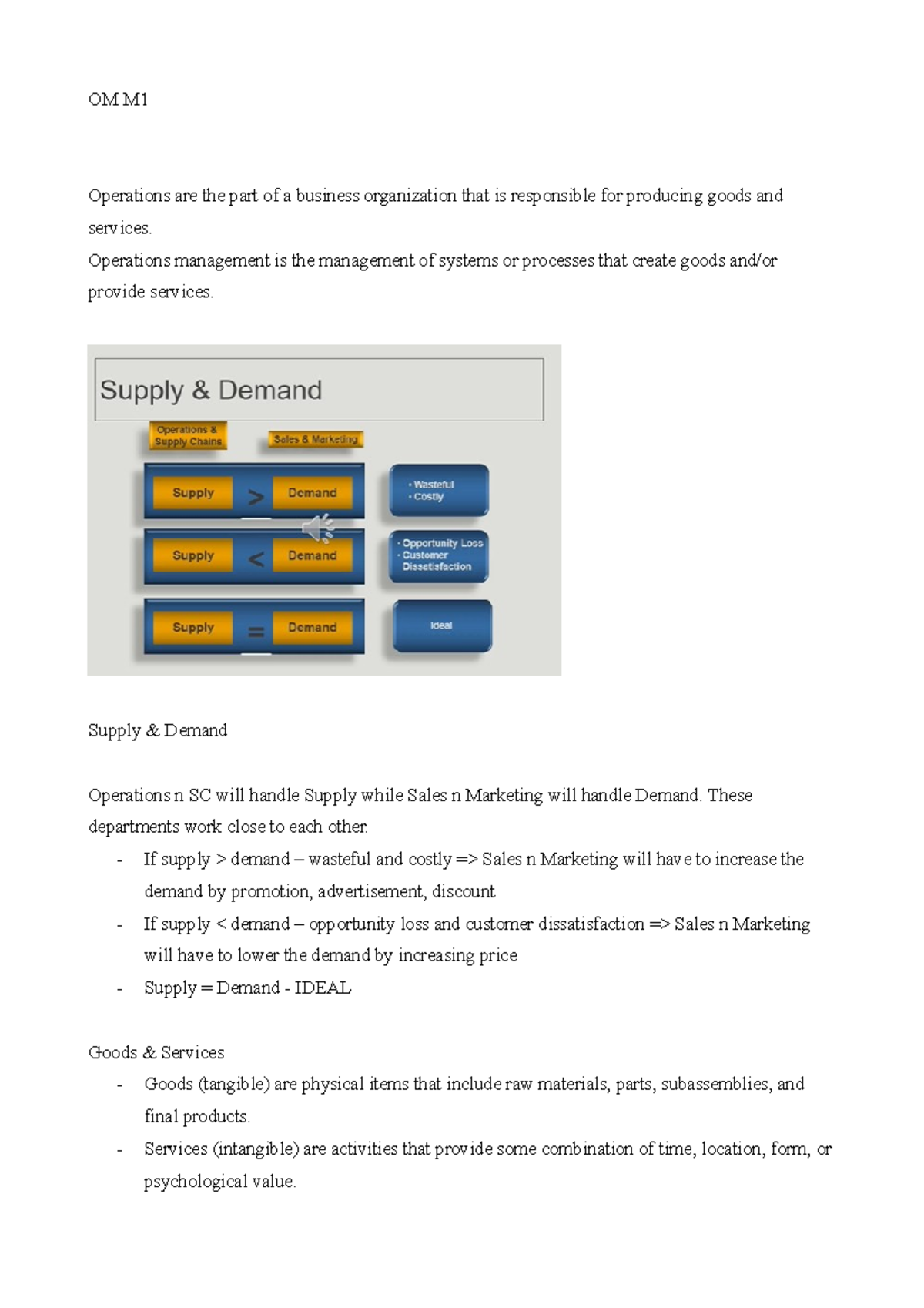 Om M1 Operations Management Module 1 Notes Om M Operations Are The