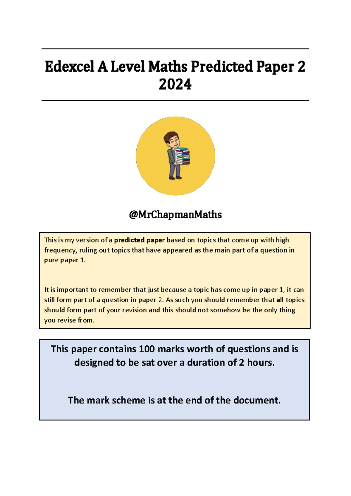 A level maths pure paper 2 predicted 2024 mrchapmanmaths - Edexcel A Level Maths Predicted Paper ...