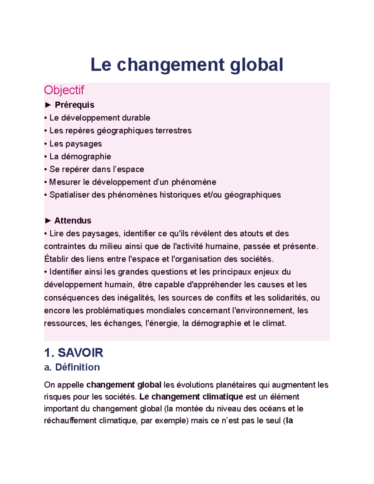 Le changement global - Le changement global Objectif Prérequis Le ...