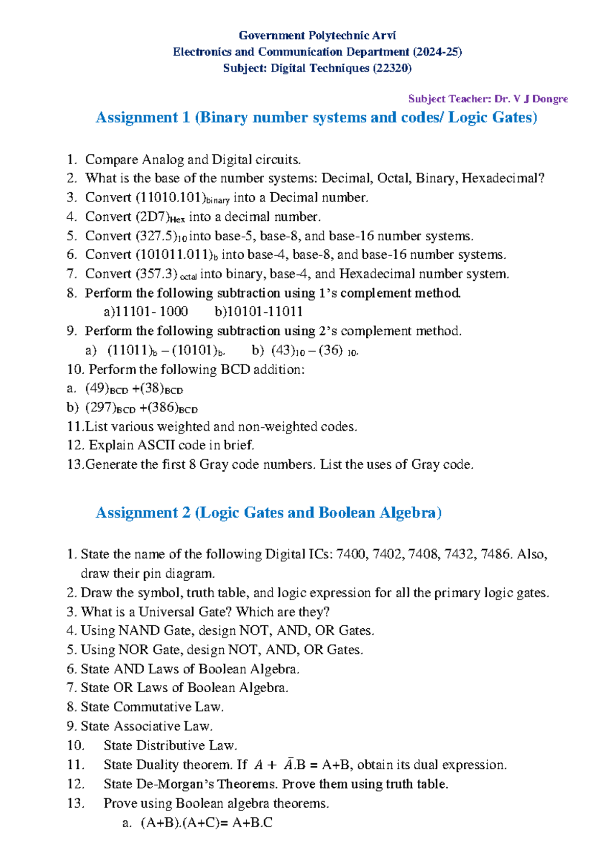 Dte Assignment 1 2 3 4 Notes Government Polytechnic Arvi