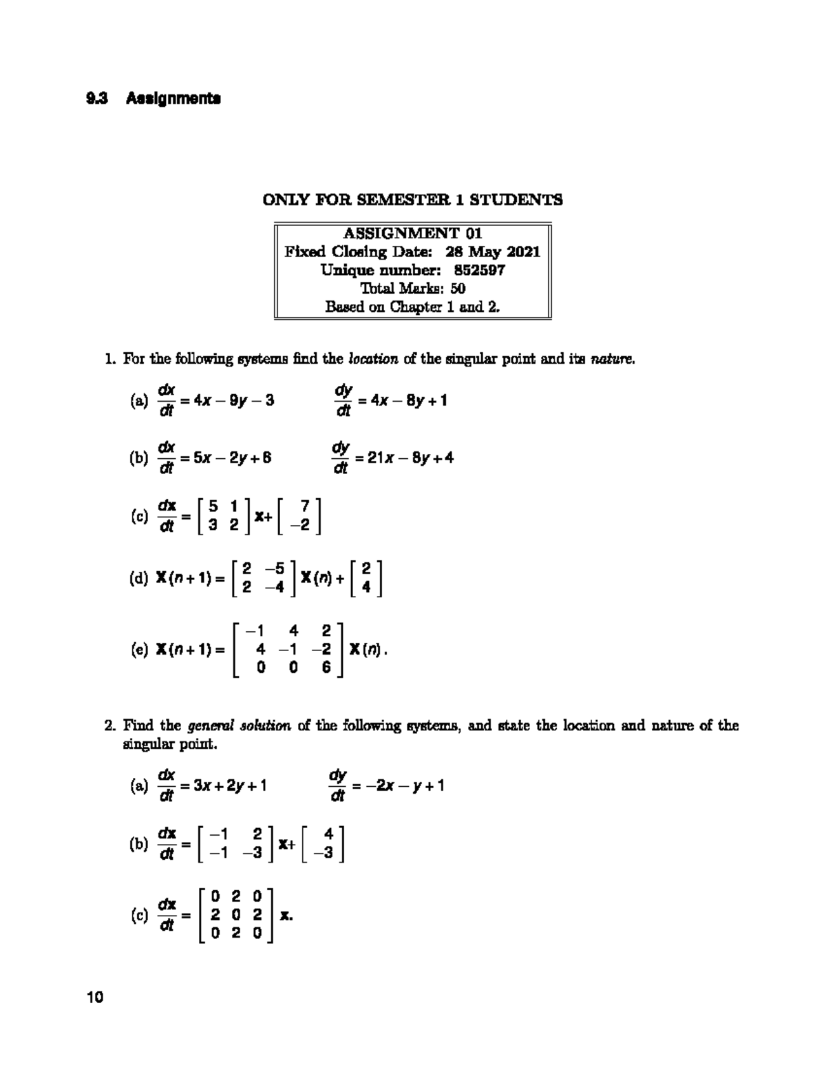 Assignments 1 & 2 for APM2614 Applied Dynamic Systems - APM2614 - Studocu