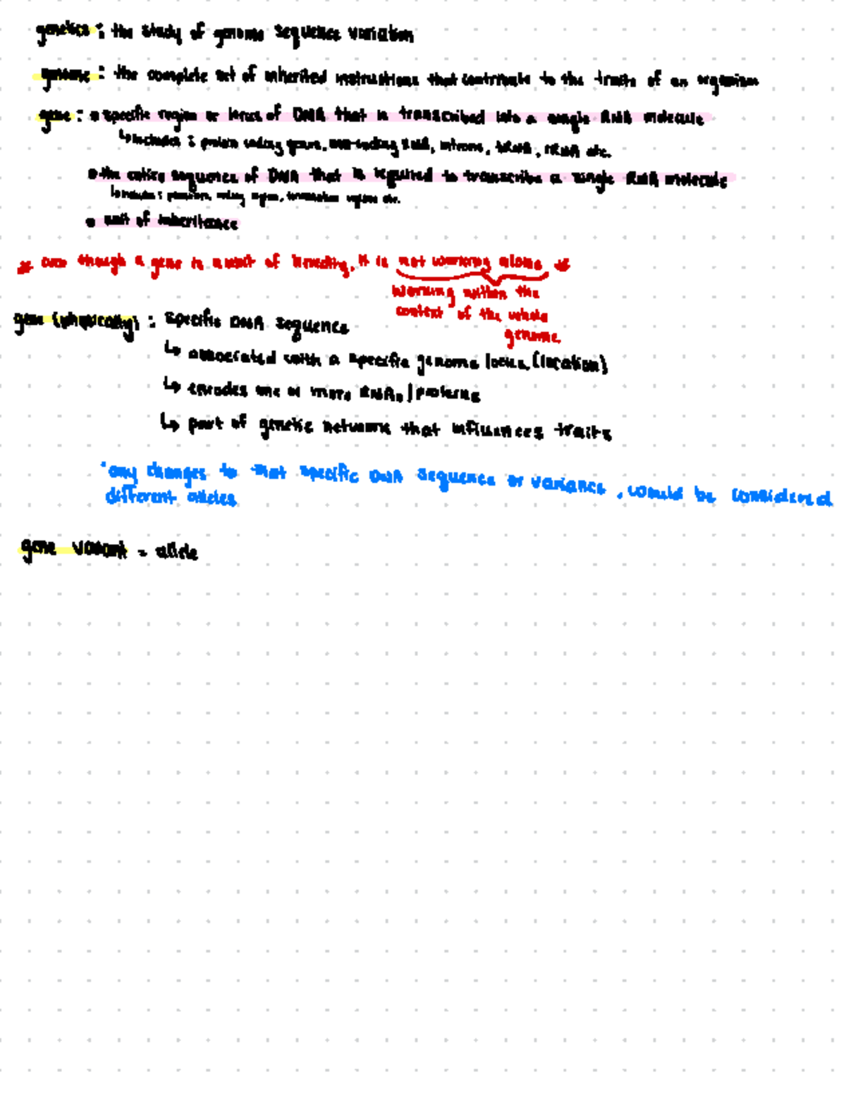 1.0 Introduction - the first lecture notes of the class - genetics ...
