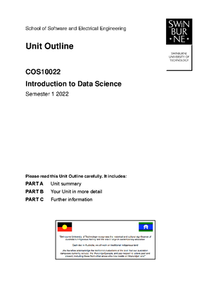 Assignment 1 - Cover sheet for submission of work for assessment UNIT DETAILS Unit name Data ...