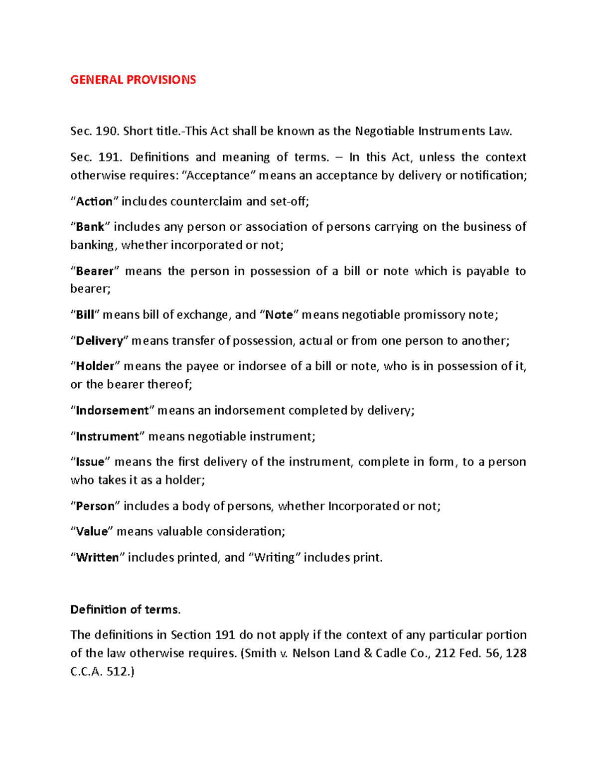 General Provisions - GENERAL PROVISIONS Sec. 190. Short title.-This Act ...