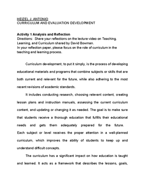 PED 1 Module 1 2 - Child and Adolescent - Lesson 1 LESSON CONTENT: A ...