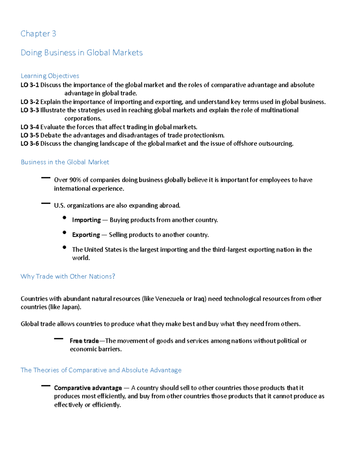 BUS9 Chapter 3 Outline - Chapter 3 Doing Business in Global Markets ...