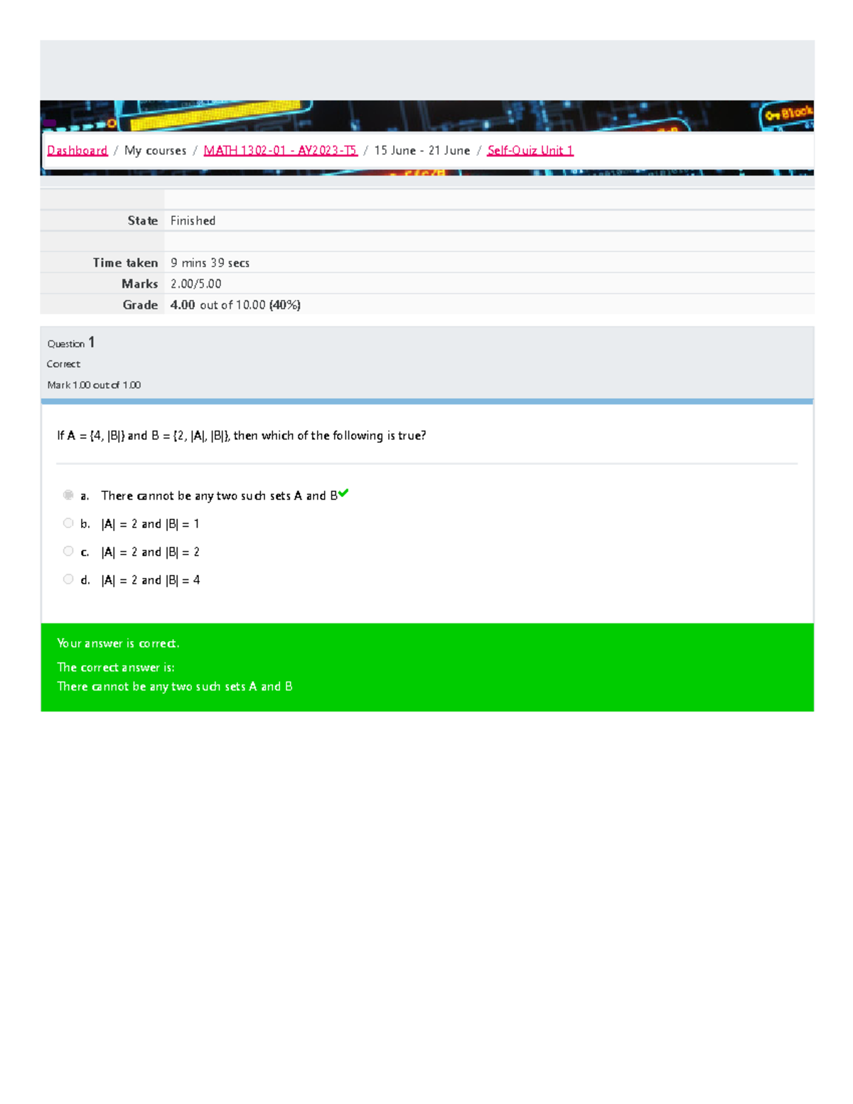 My Self Quiz Unit 1 Attempt Review 04 State Finished Time Taken 9 Mins 39 Secs Marks 2 5