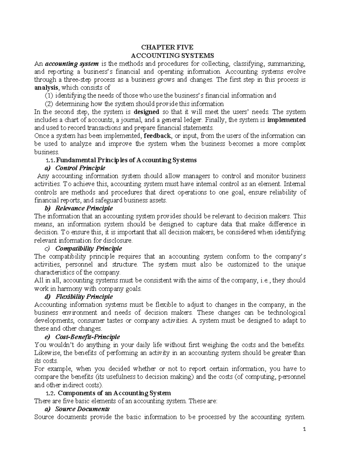 Chap-4 A - lecture note in accounting - CHAPTER FIVE ACCOUNTING SYSTEMS ...