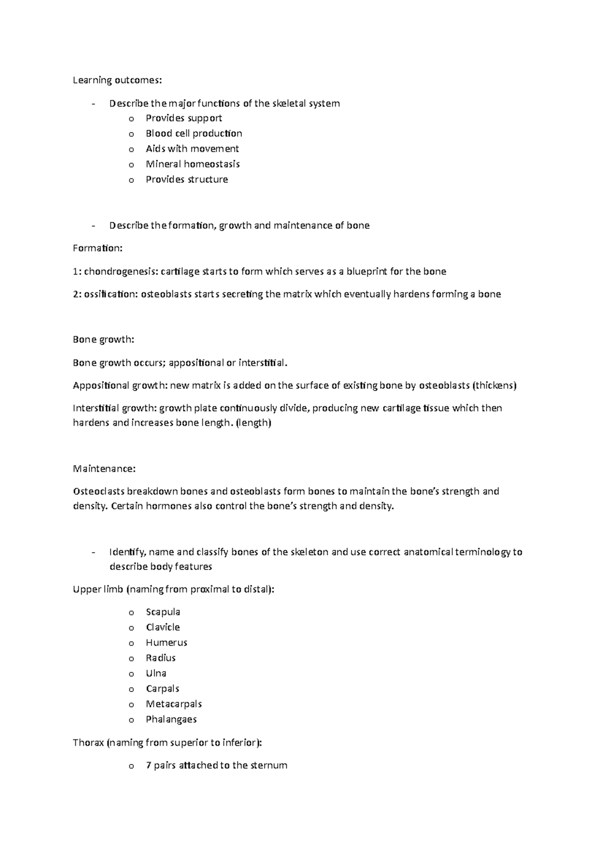 HUMB1001 - Module 2 (How is body supported) - Learning outcomes ...