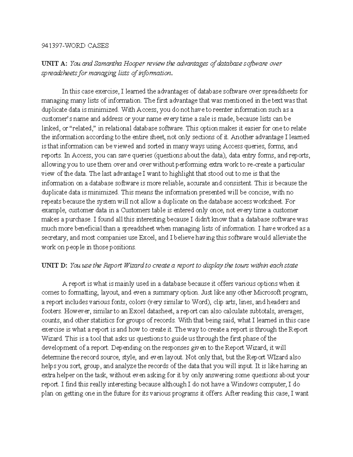 941397- Access Cases - CASES UNIT A: and Samantha Hooper review the ...