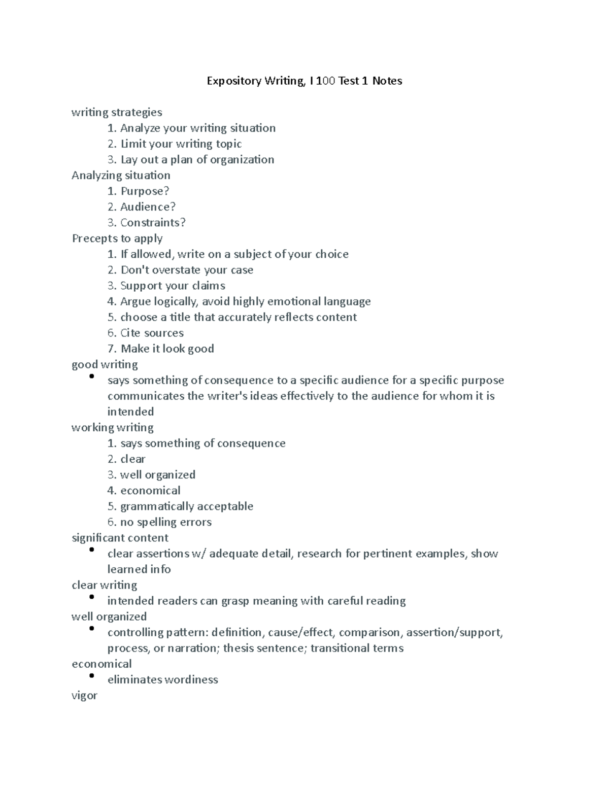 Expository Writing Test 1 Notes - Expository Writing, I 100 Test 1 ...