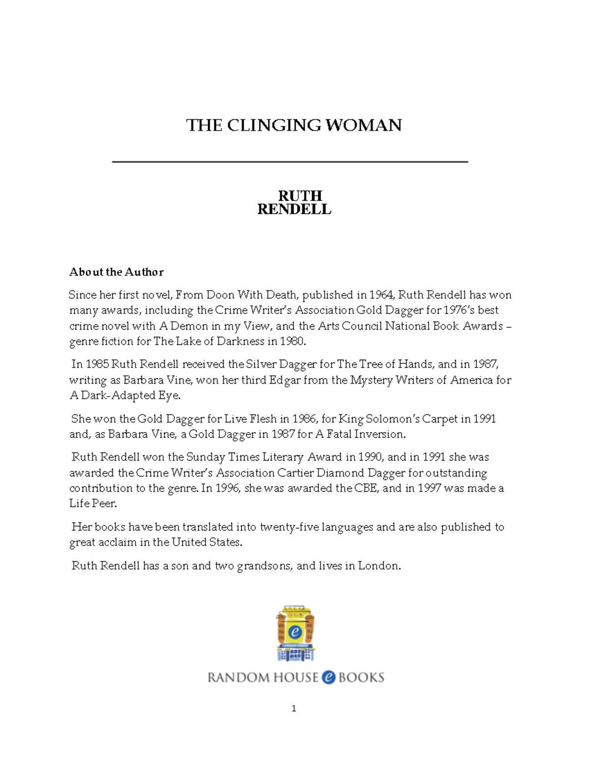 THE Clinging Woman - Reading Circle 2 - THE CLINGING WOMAN RUTH RENDELL ...