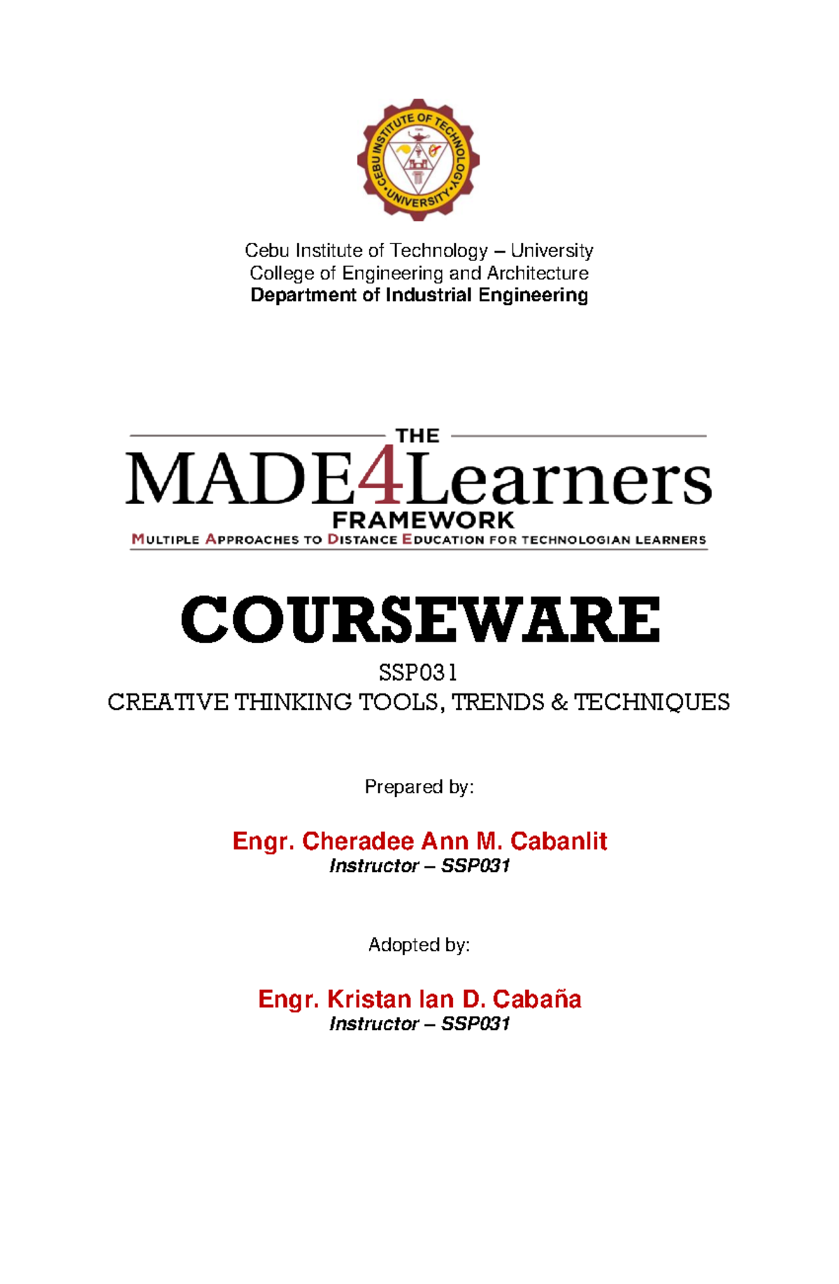 Topic 1 Courseware SSP031 CTT - Cebu Institute of Technology ...