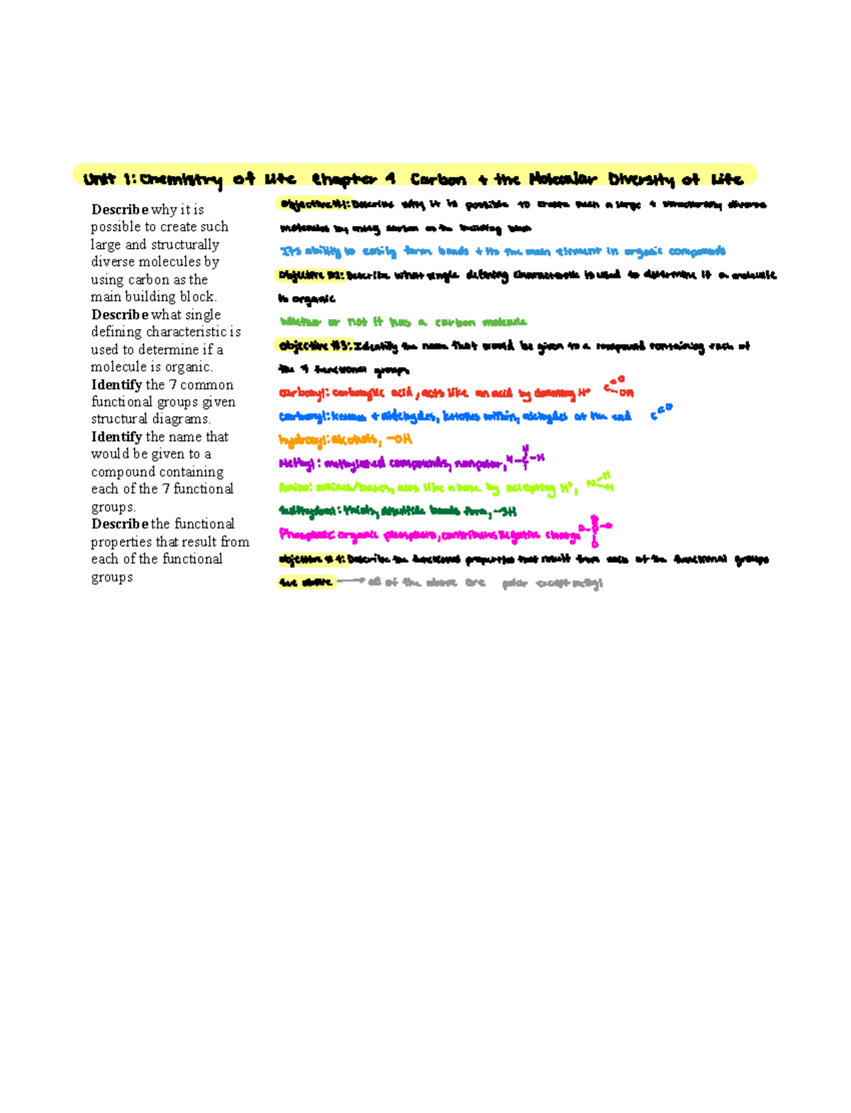 Unit 1 Chapter 4 Study Guide - Unit 1 chemistry of Life chapter 4 ...
