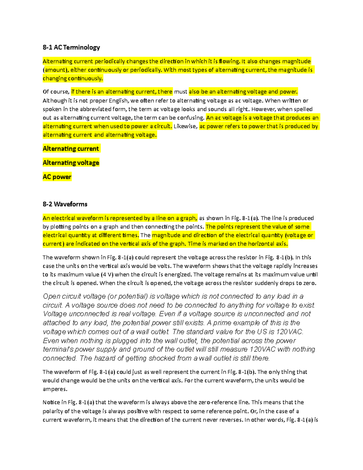 Review - just a set of notes for exam - 8-1 AC Terminology Alternating ...