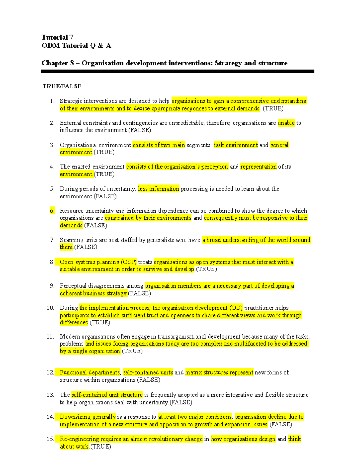 Tutorial 7 Question - Tutorial 7 ODM Tutorial Q & A Chapter 8 ...