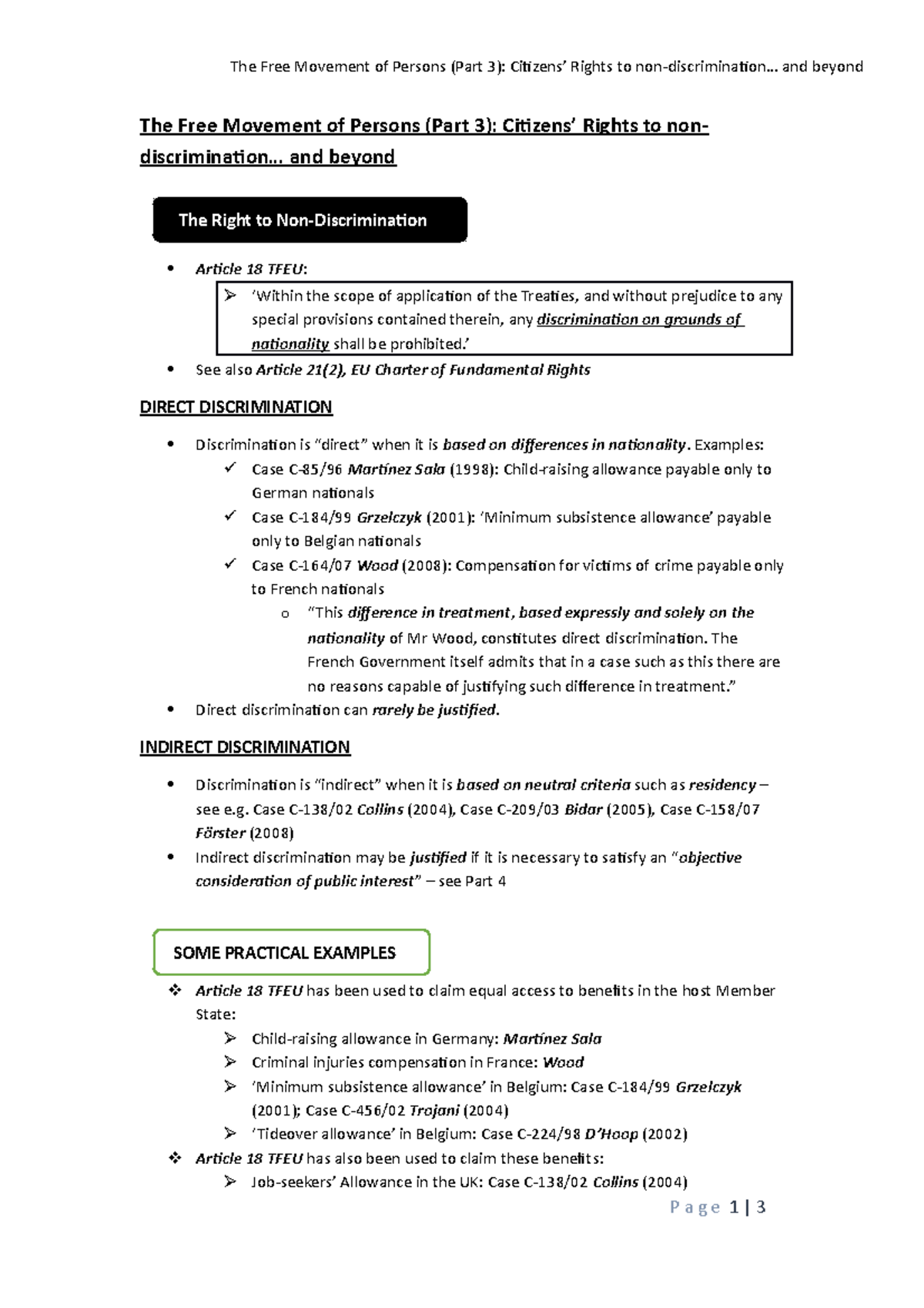 The Free Movement of Persons Part 3 - Examples: Case Sala (1998 ...