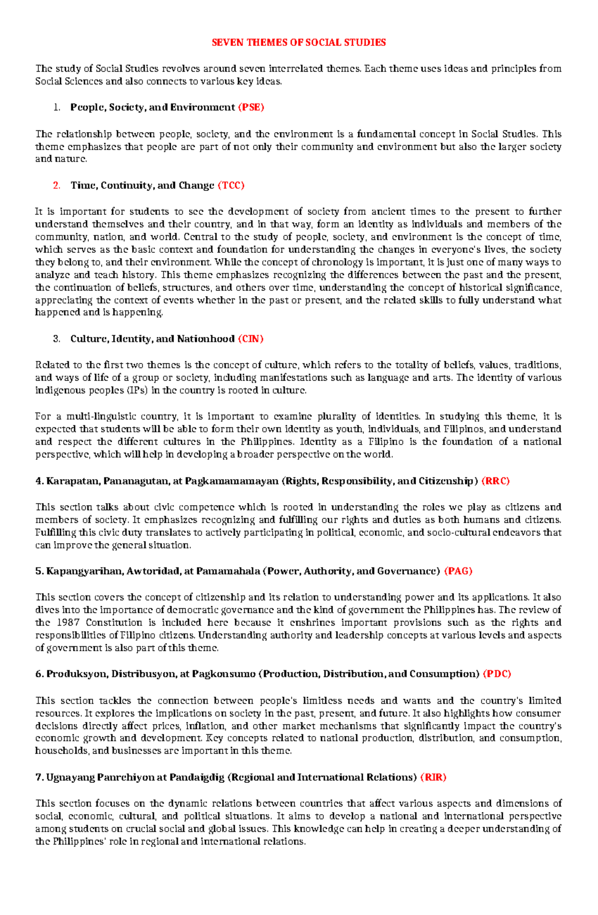 Seven Themes OF Social Studies - SEVEN THEMES OF SOCIAL STUDIES The ...