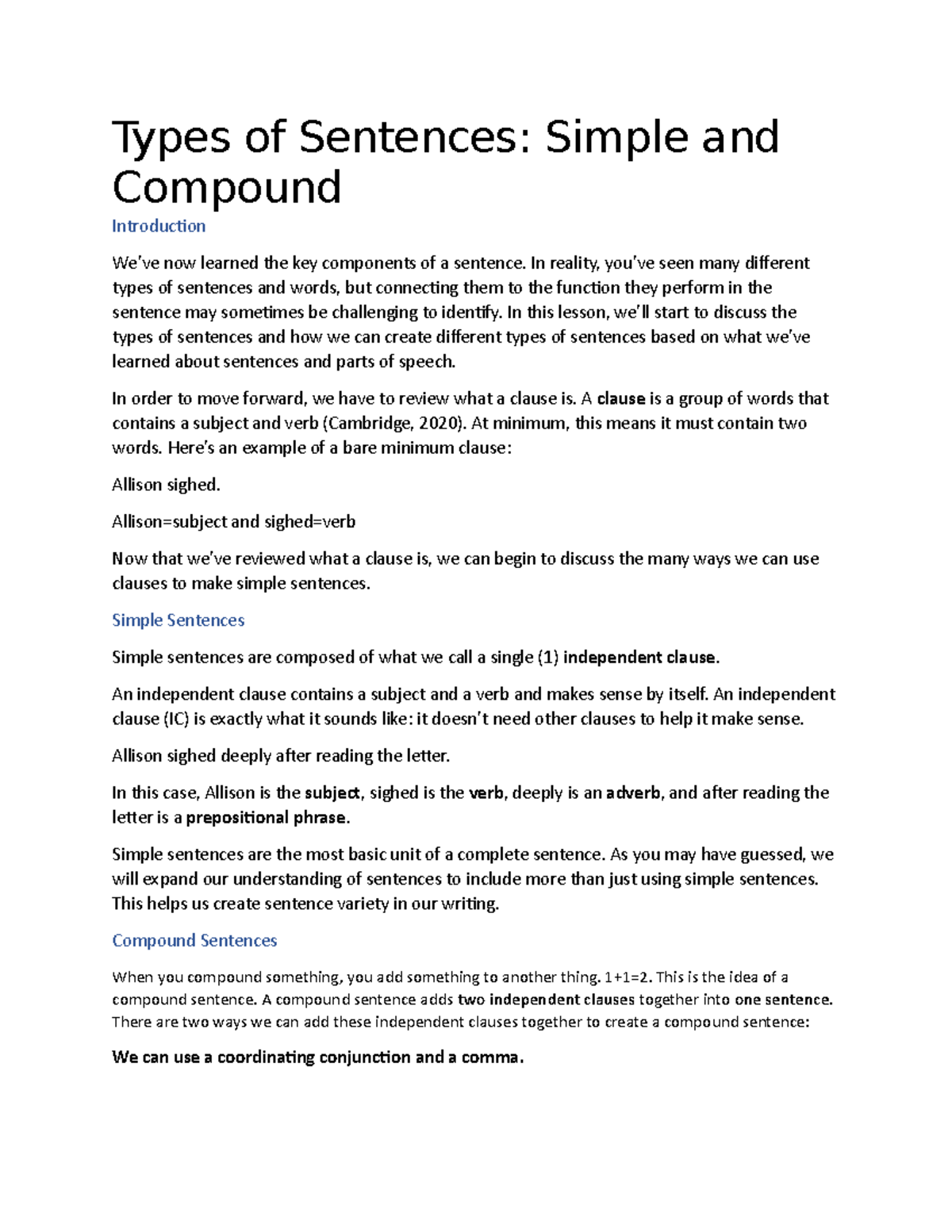 Types of Sentences Simple and Compound - Types of Sentences: Simple and ...