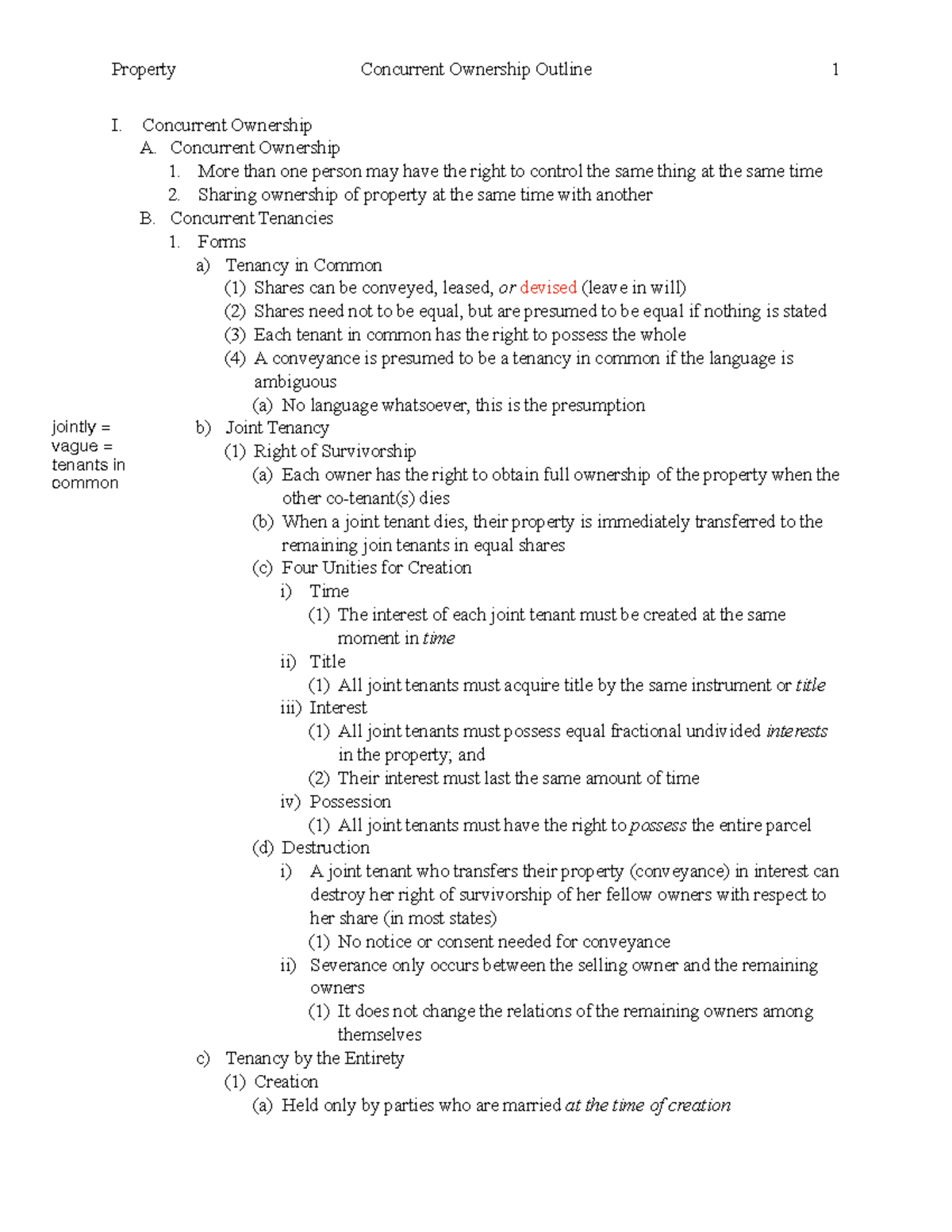 Concurrent Ownership Outline I Concurrent Ownership A Concurrent Ownership 1 More Than One