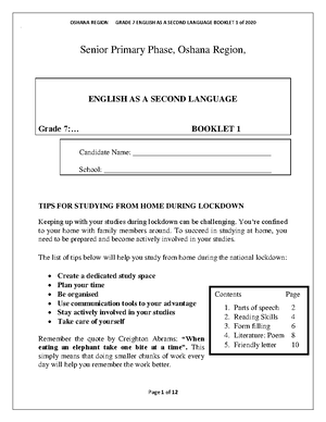 Grade 7 English as a Second Language Booklet 2020 - Senior Primary ...