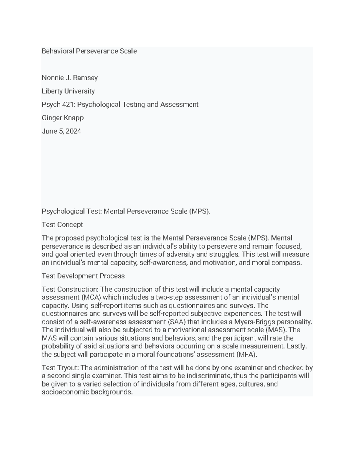 Discussion 1 - Behavioral Perseverance Scale Nonnie J. Ramsey Liberty ...