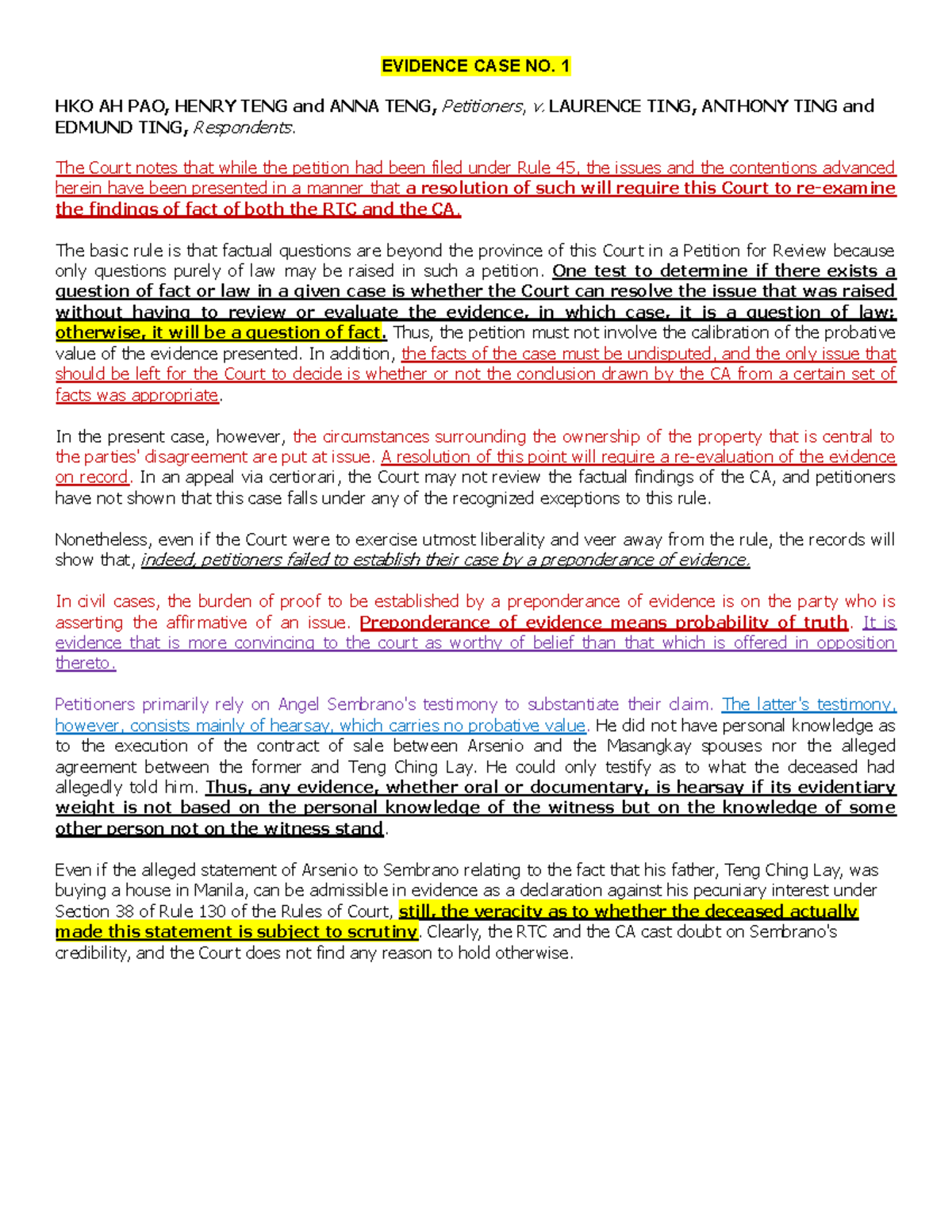 Final CASE Digests FOR Evidence Midterm - EVIDENCE CASE NO. 1 HKO AH ...