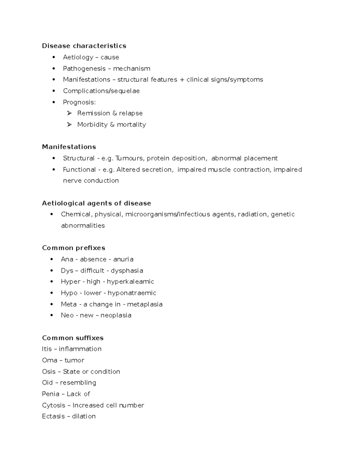 Complete pathology lecture notes - Disease characteristics Aetiology ...