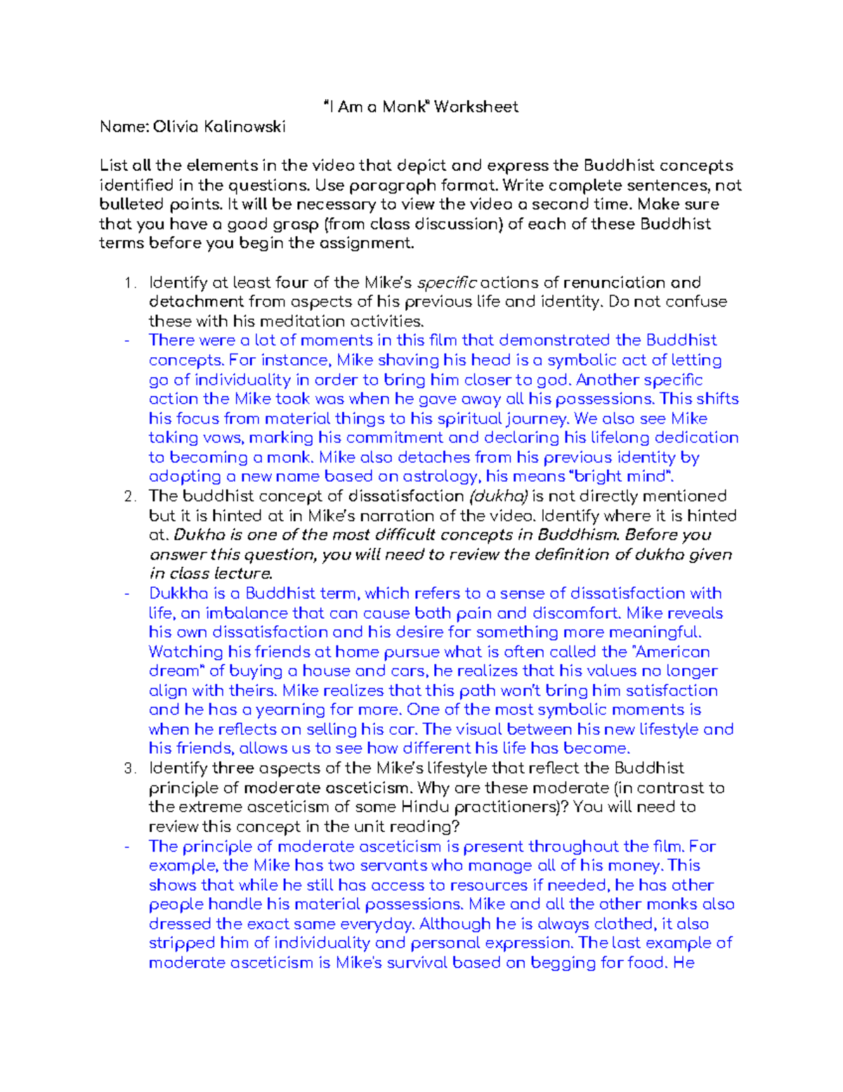 "I am a monk" religion 101 - “I Am a Monk” Worksheet Name: Olivia ...