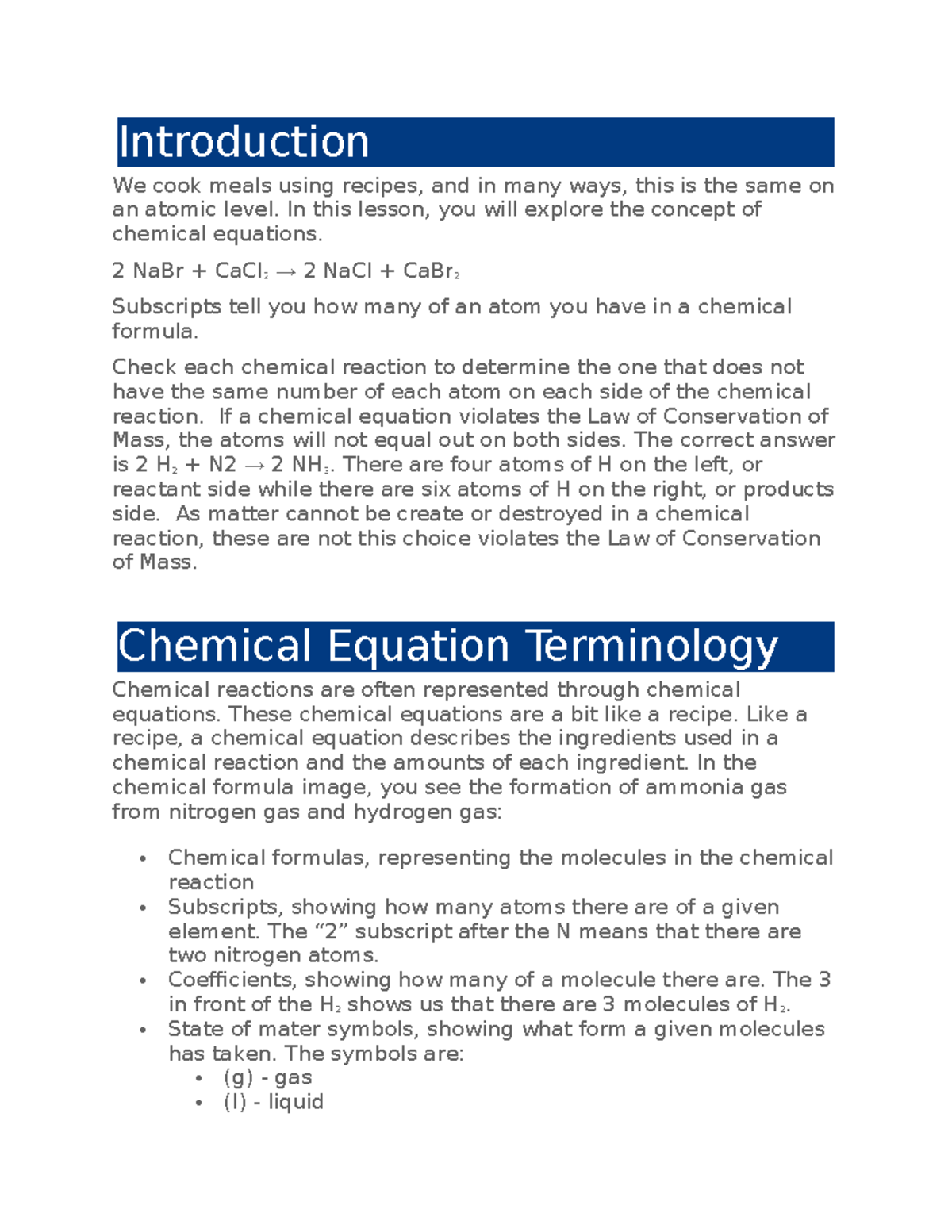 Balancing chemical equations - Introduction We cook meals using recipes ...